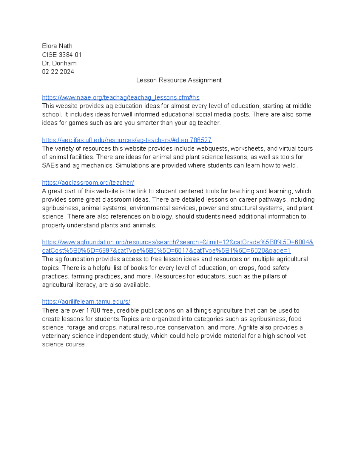 Lesson Resources - Elora Nath CISE 3384 01 Dr. Donham 02 22 2024 Lesson ...