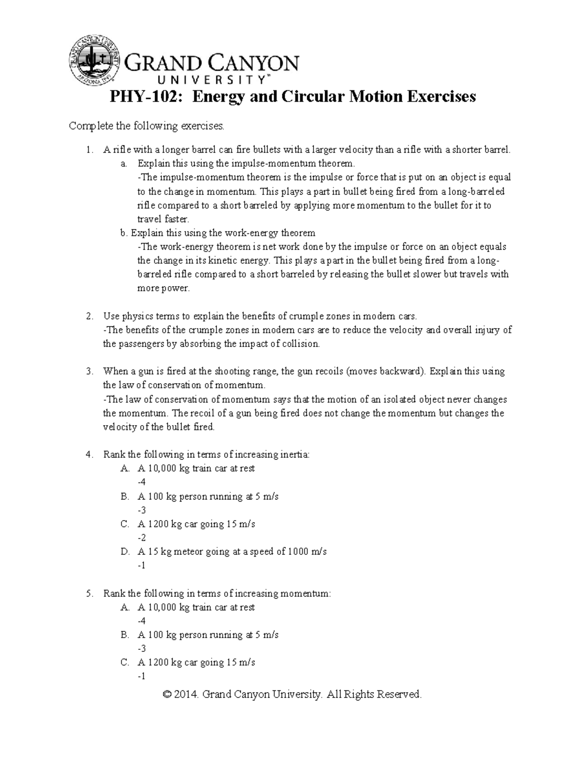 PHY-102 Energyand Circular Motion Exercises - PHY-102: Energy and Circular Motion Exercises ...