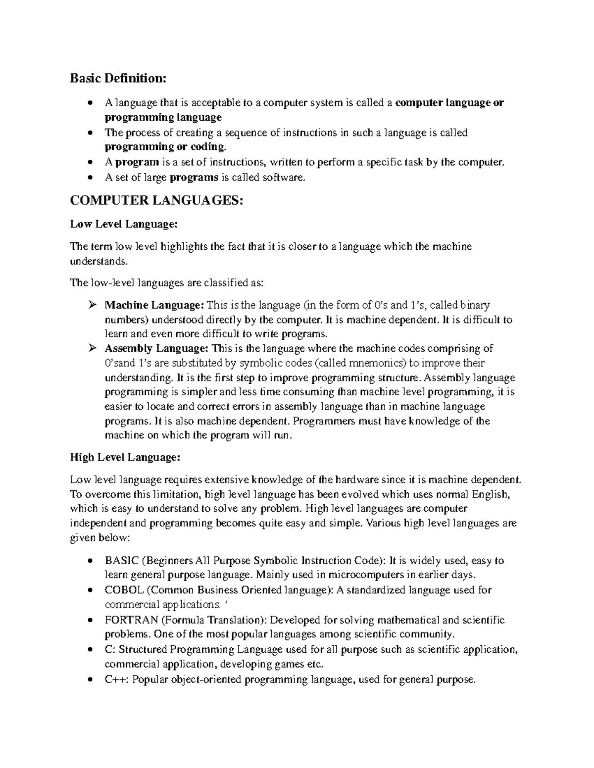 Programing Fundamental - Basic Definition: A language that is ...