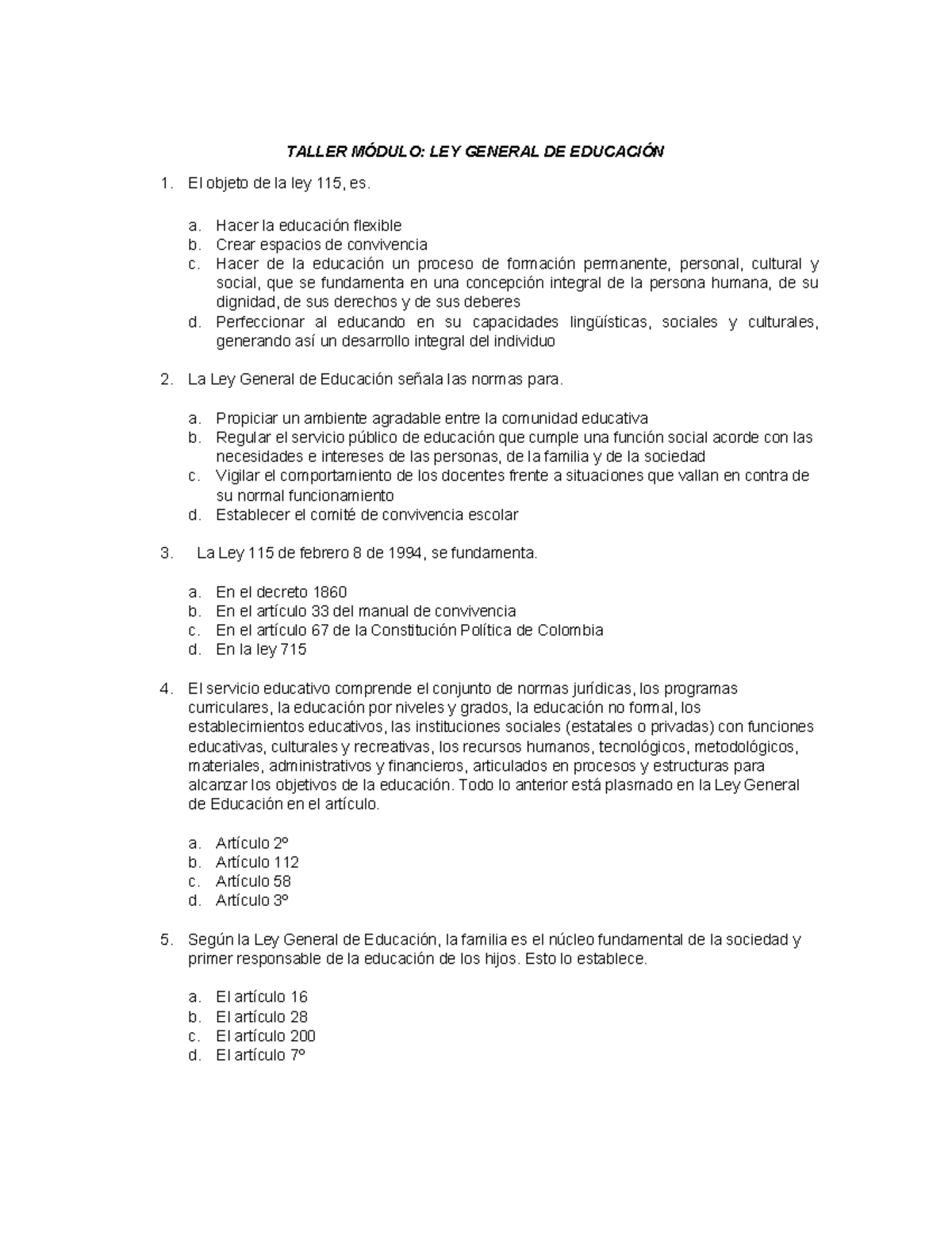 Módulo Ley General de Educación - TALLER MÓDULO: LEY GENERAL DE ...