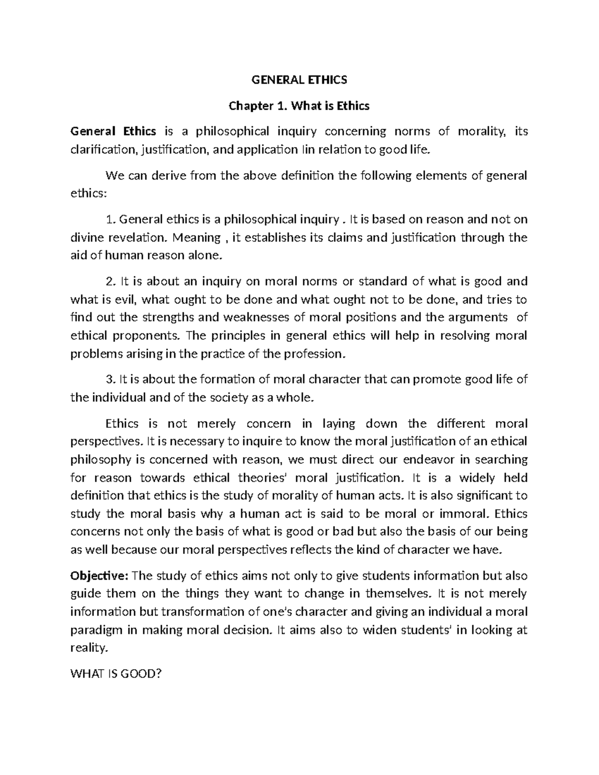 General- Ethics-Copy - For help growth - GENERAL ETHICS Chapter 1. What ...