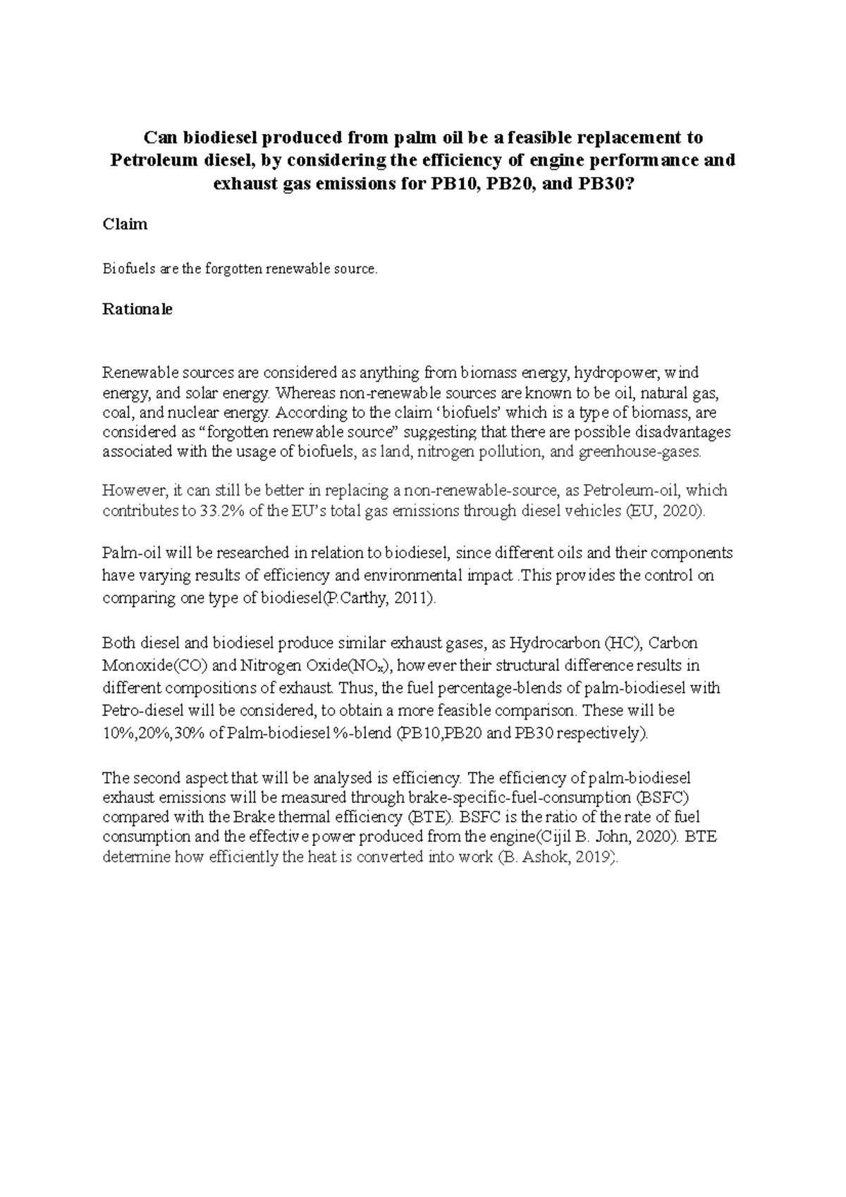 Chemistry IA3 2021 (year 12) QLD - Can biodiesel produced from palm oil ...