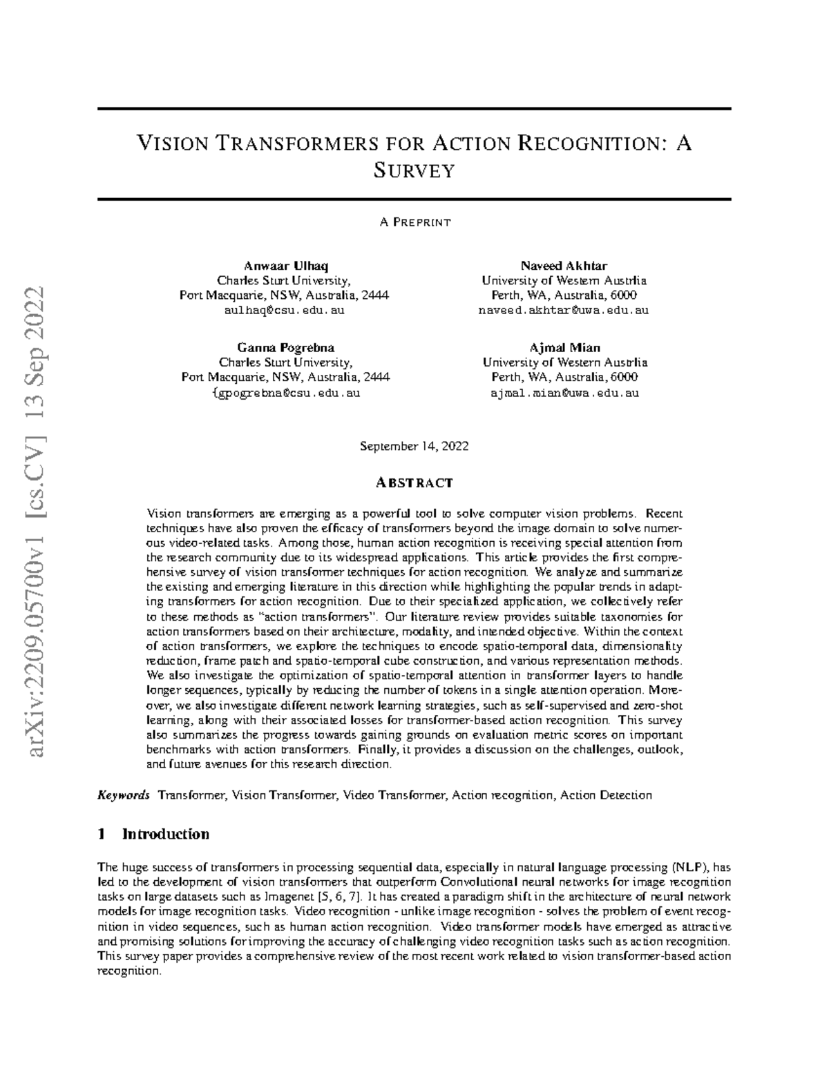 Vision Transformers FOR Action Recognition A Survey - VISION ...