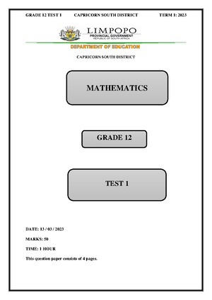 2023 Grade 12 TEST 1 - MEMO-1 - CAPRICORN SOUTH DISTRICT MARKS: 50 ...