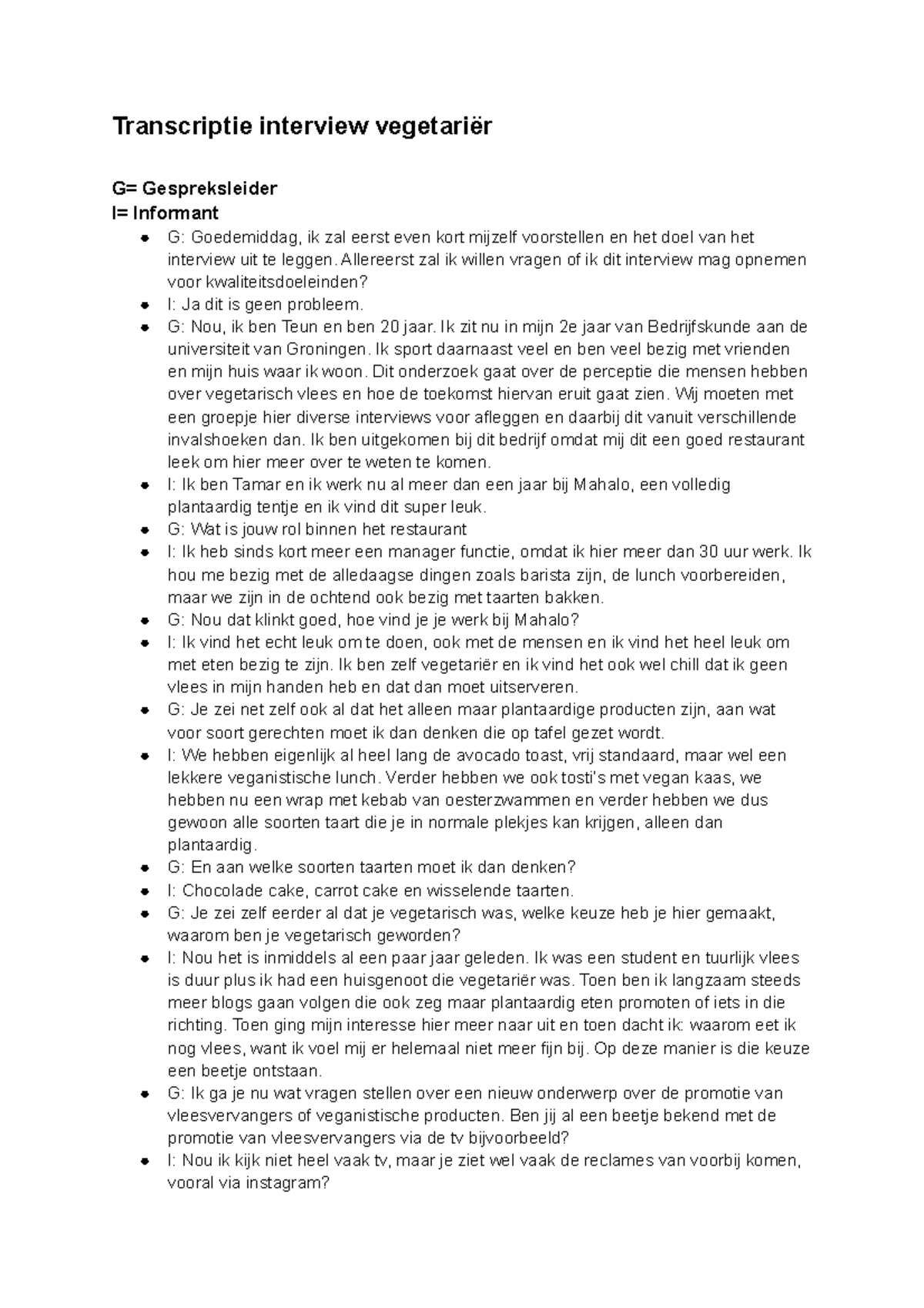 (7.2-Moens.docx) 2 - Opdracht - Transcriptie interview vegetariër G ...
