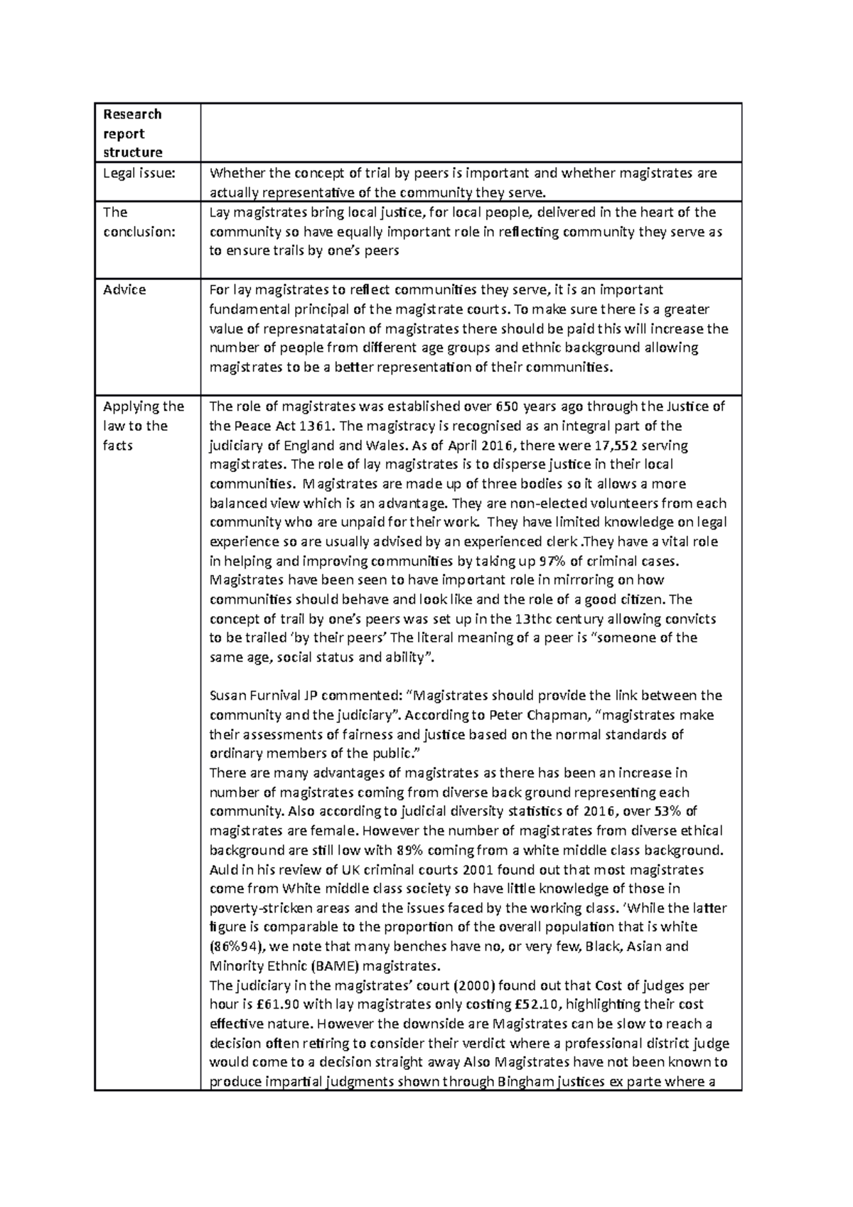 The use of lay magistrates is important to ensure trial by one ...