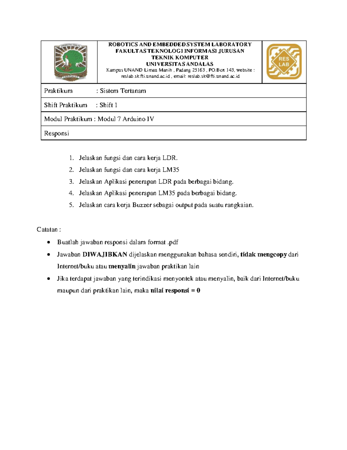Soal Responsi Modul 7 Praktikum Sistem Tertanam - ROBOTICS AND EMBEDDED SYSTEM LABORATORY ...