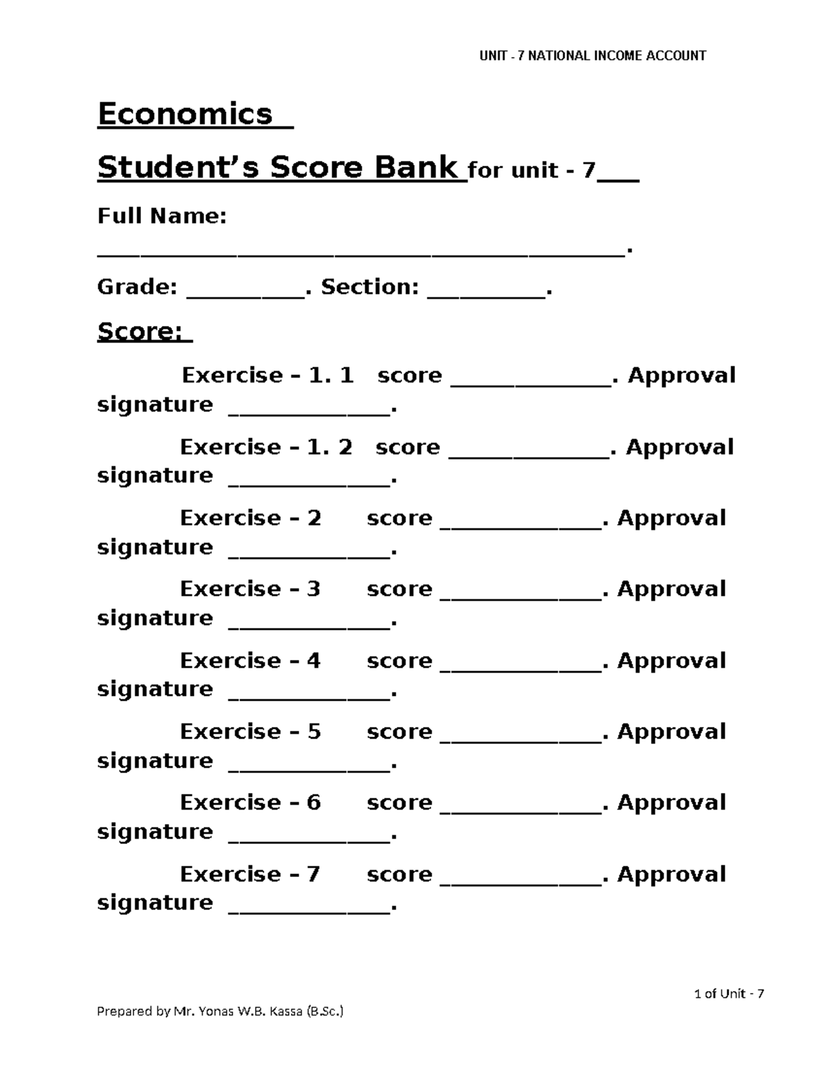 UNIT 7 National Income Account - Economics Student’s Score Bank for ...