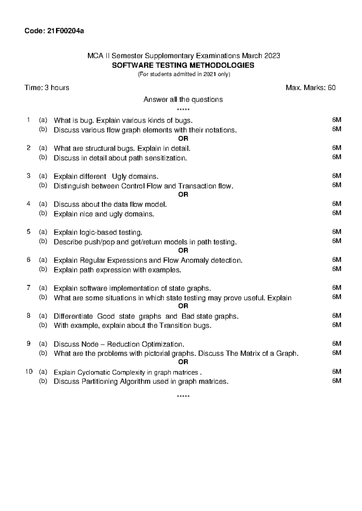 21F00204 a Software Testing Methodologies- March 2023-R21 - Code ...