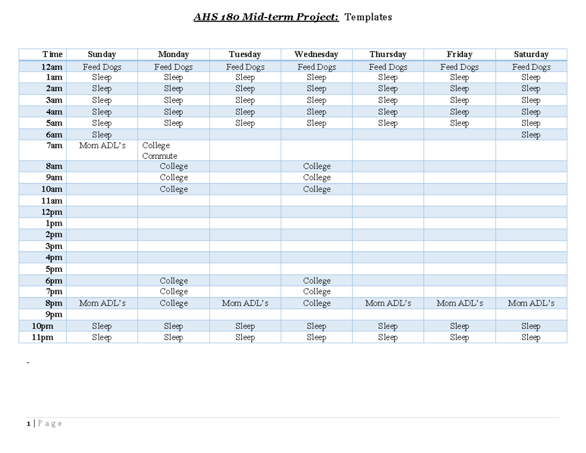 Calendar Template - AHS 180 Mid-term Project: Templates Time Sunday ...