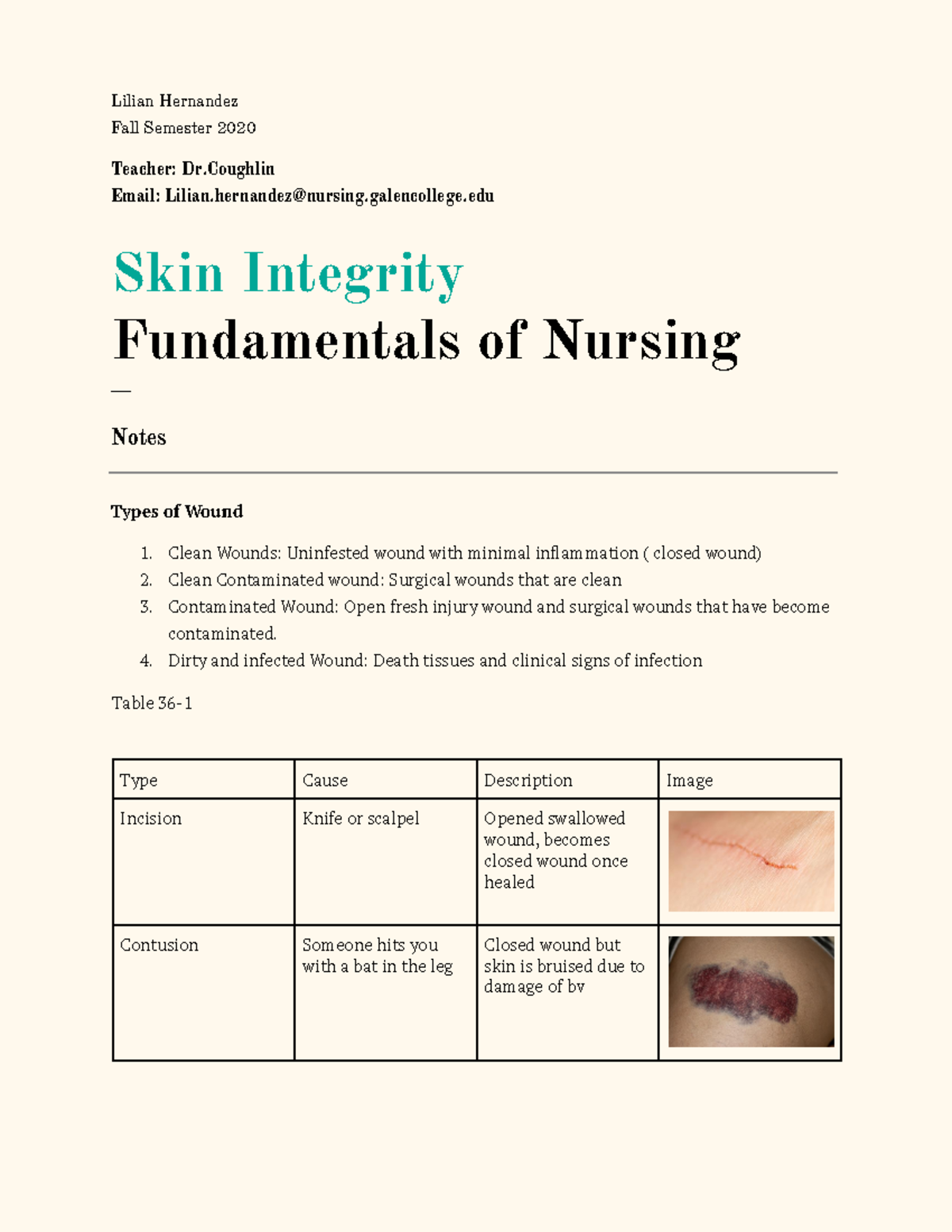 Skin Integrity - Lilian Hernandez Fall Semester 2020 Teacher: Dr Email ...