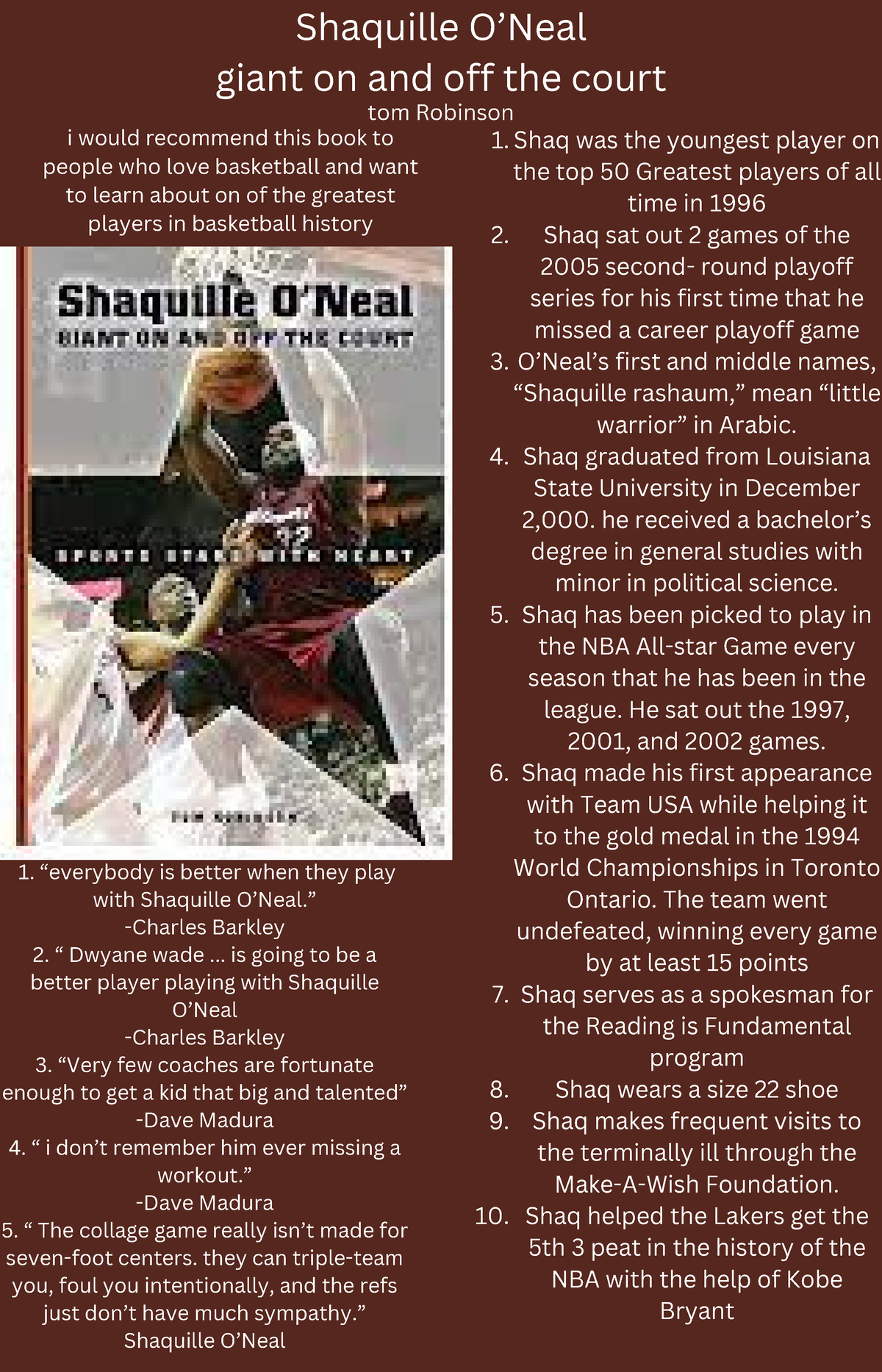 book report for ela - Shaquille O’Neal giant on and off the court tom ...