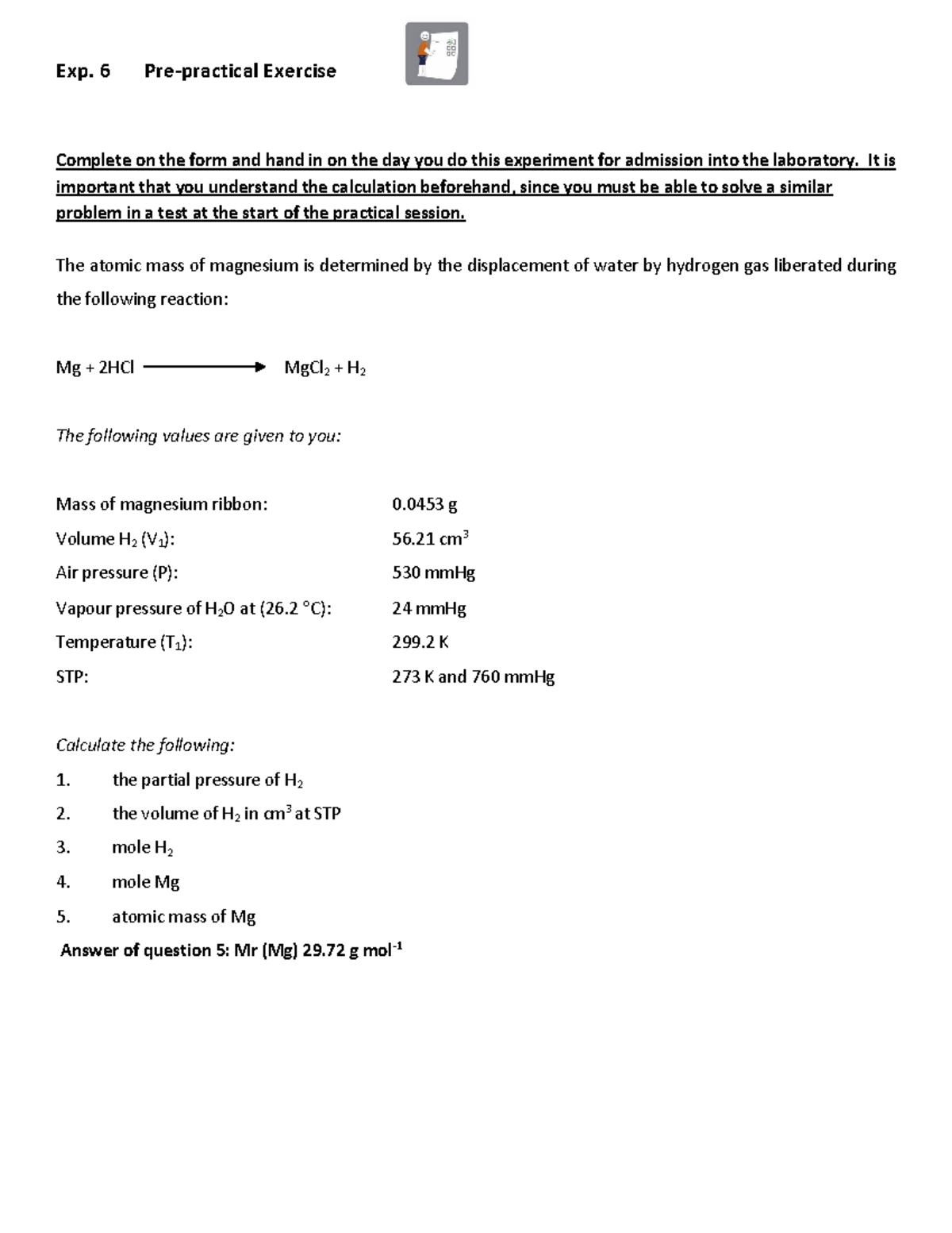 Exp 6 Pre prac - Per prac - Exp. 6 Pre-practical Exercise Complete on ...