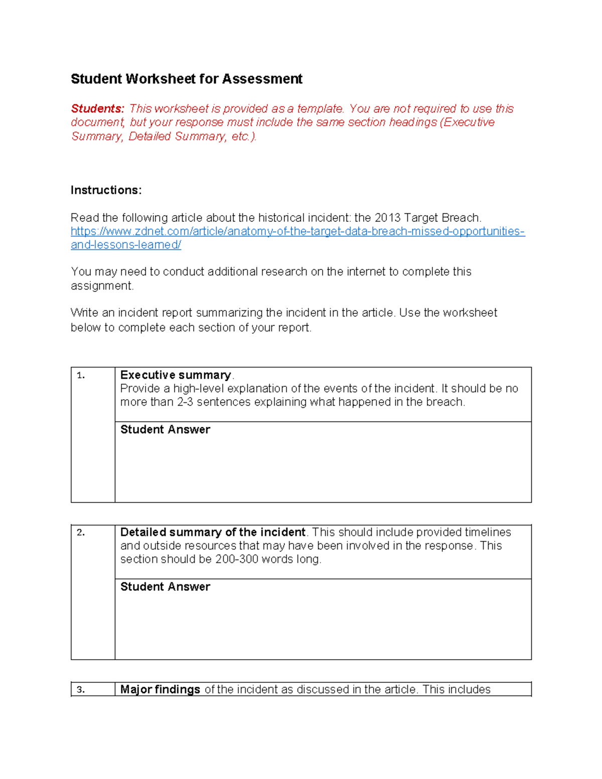CS Student Worksheet for -Writing an Incident Report - Student ...