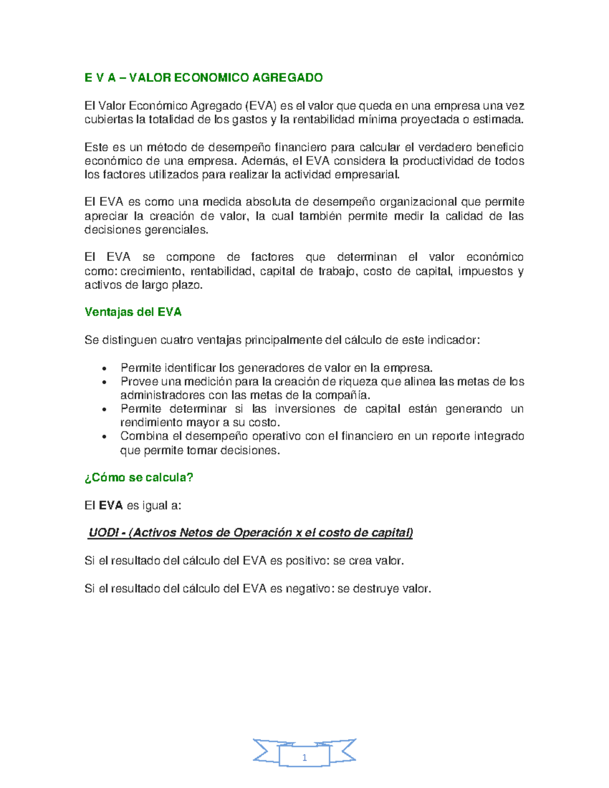 Analisis e Interpretación del indicador financiero - EVA – VALOR ...