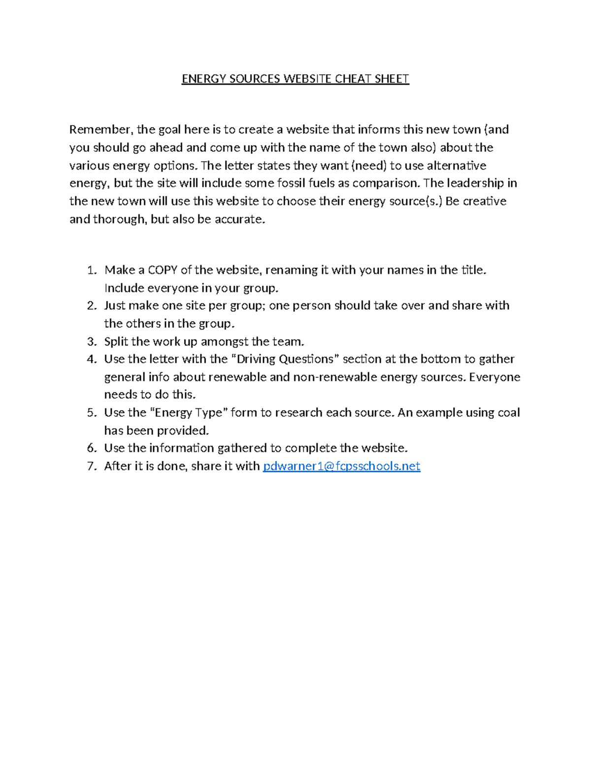 Energy Sources Project - ENERGY SOURCES WEBSITE CHEAT SHEET Remember ...