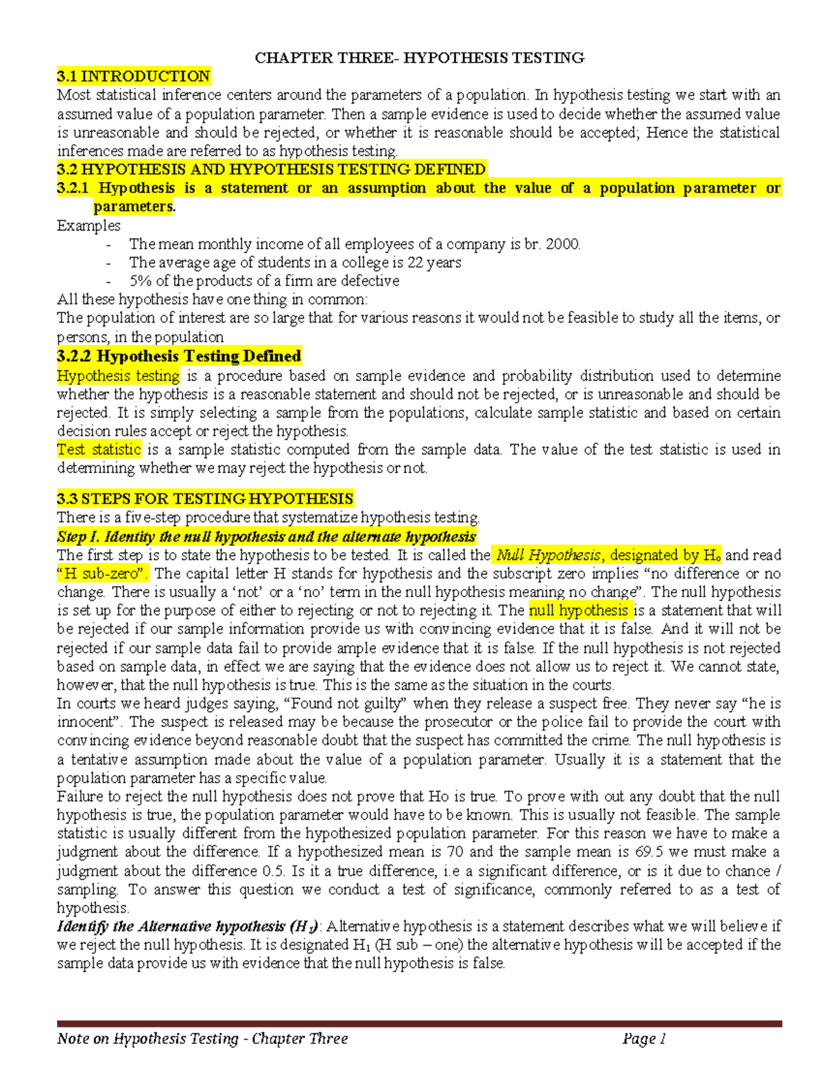 CH III Hypothesis - Clear notes with example - CHAPTER THREE ...