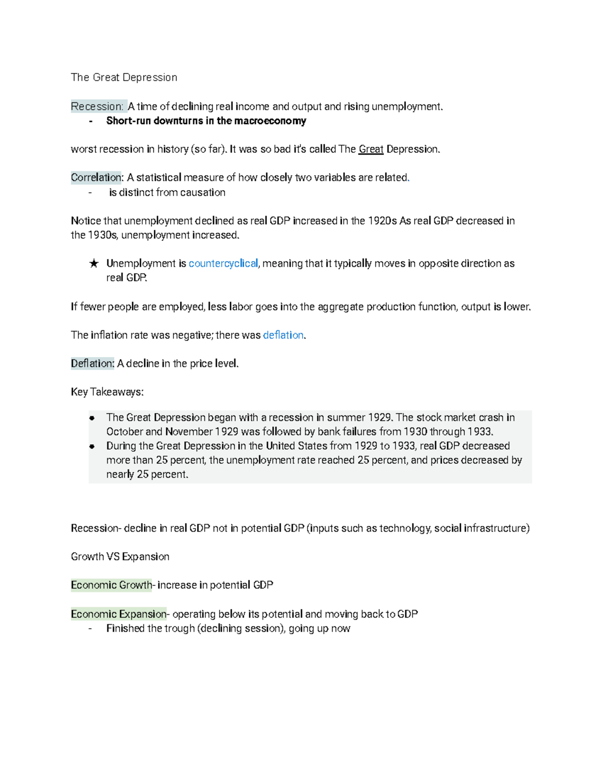 The Great Depression - Lecture notes Unit 3 - The Great Depression ...