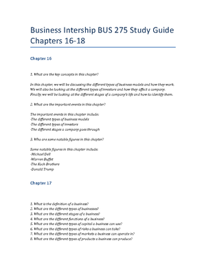 Business Internship BUS 275 Study Guide Chapters 40-42 - Business ...