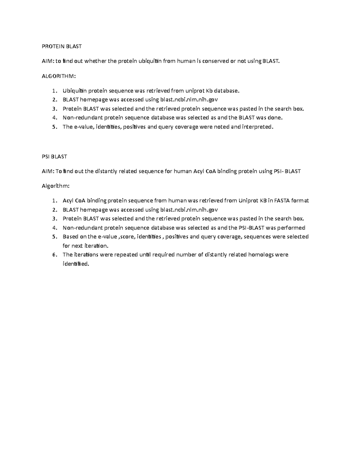 Protein Blast And PSI Blast - PROTEIN BLAST AIM: to find out whether ...