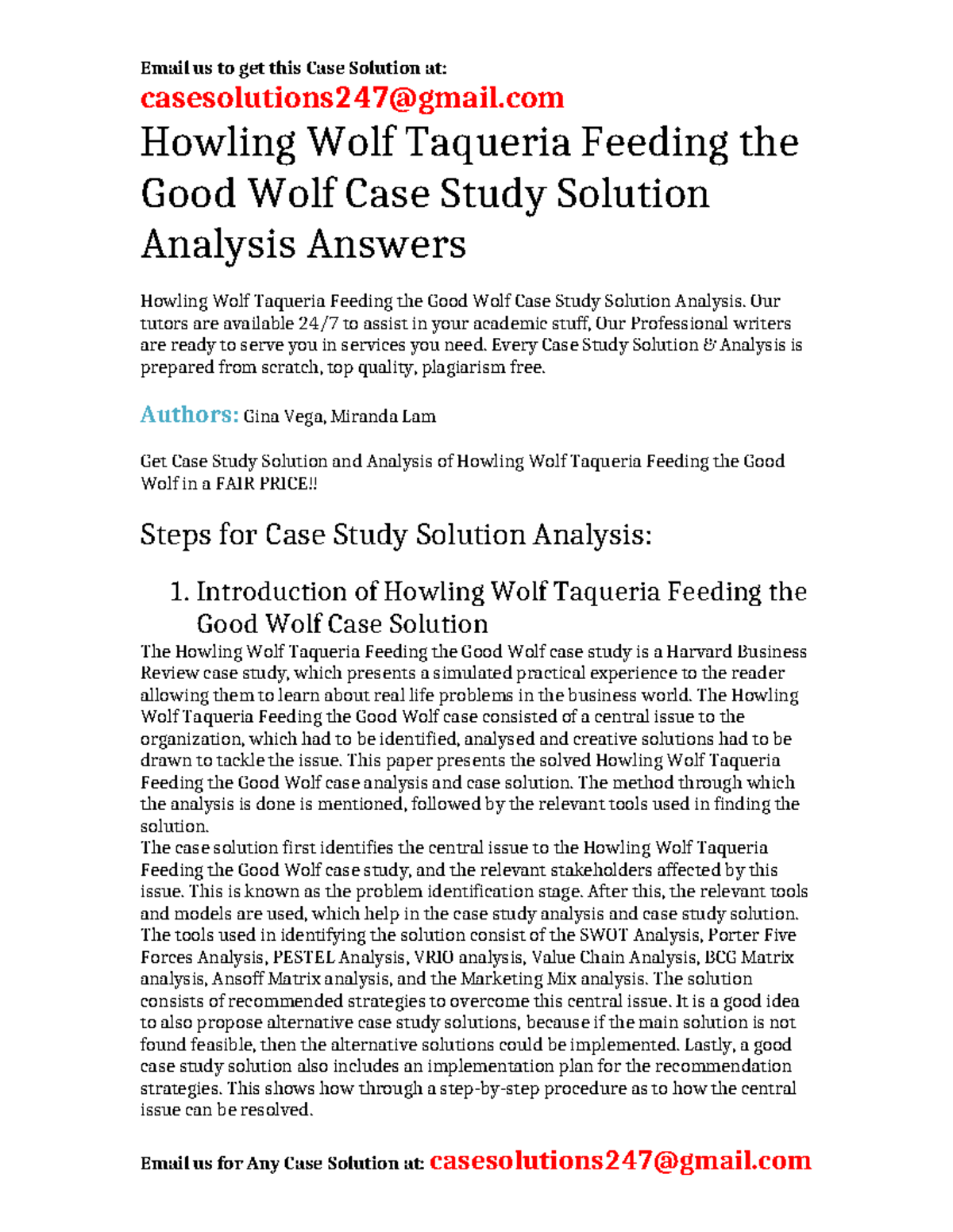 SOLUTION Howling Wolf Taqueria Feeding the Good Wolf - casesolutions247@gmail Howling Wolf ...