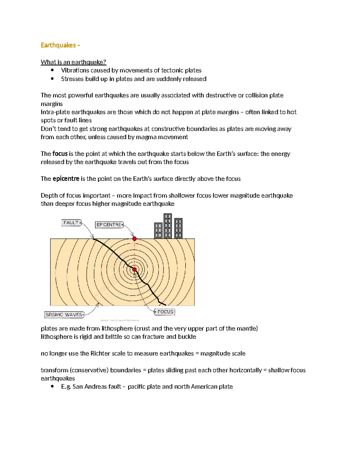 Earthquakes - class notes - Earthquakes – What is an earthquake ...
