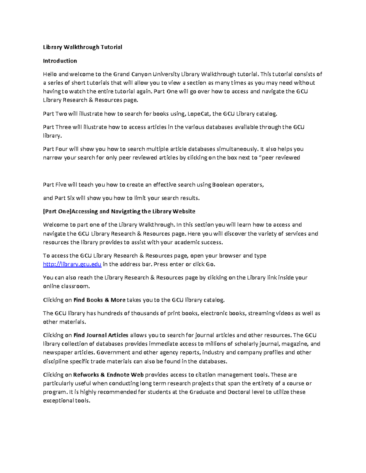 Library Walkthrough Tutorial - This tutorial consists of a series of ...