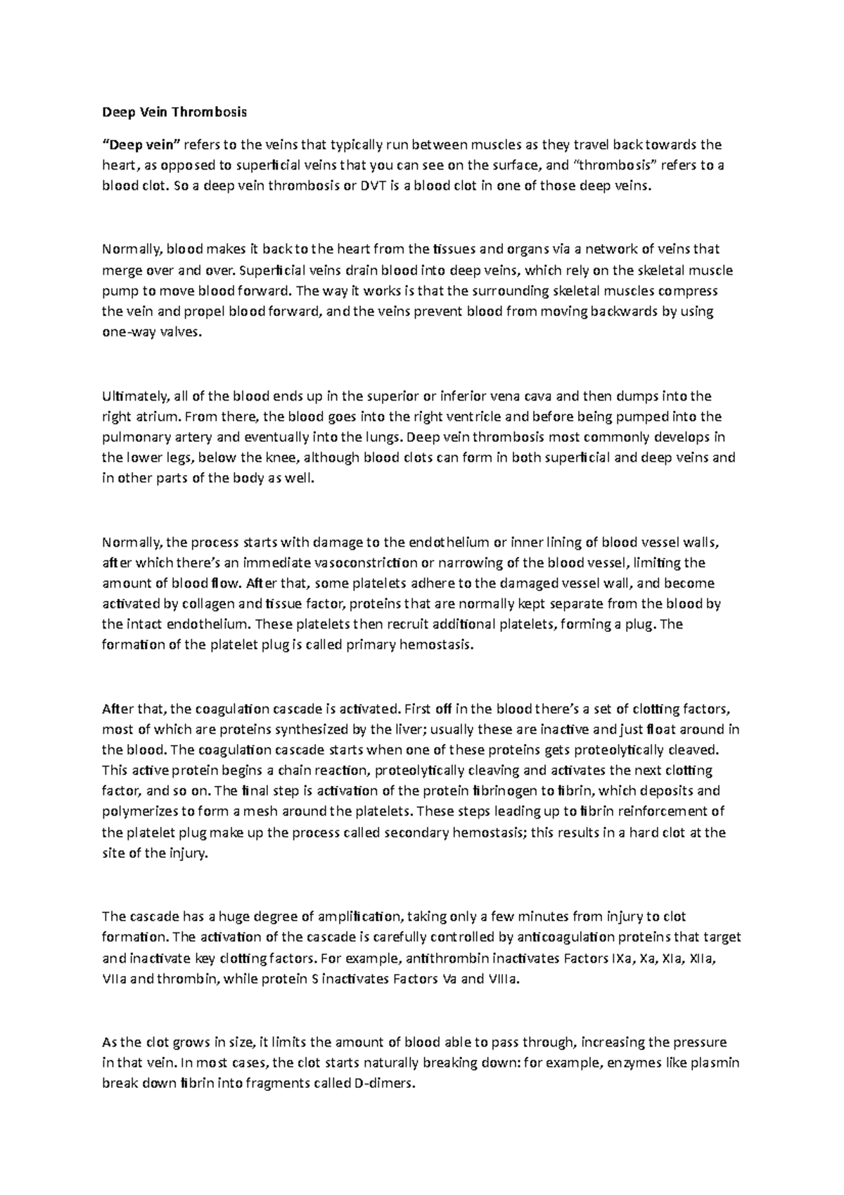 Deep Vein Thrombosis - Concise, yet detailed notes on DVT. - Deep Vein ...