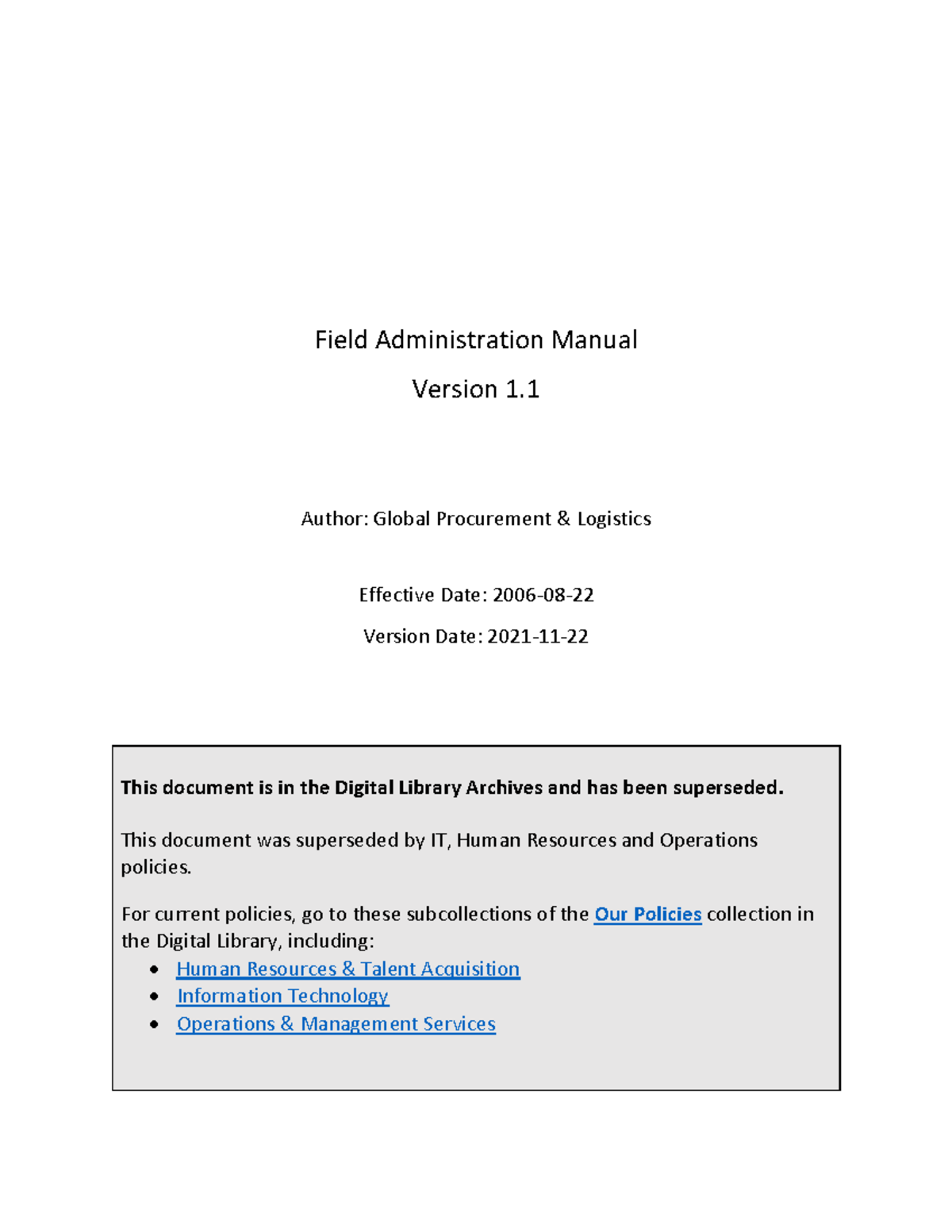 Field Administration Manual - Field Administration Manual Version 1 ...
