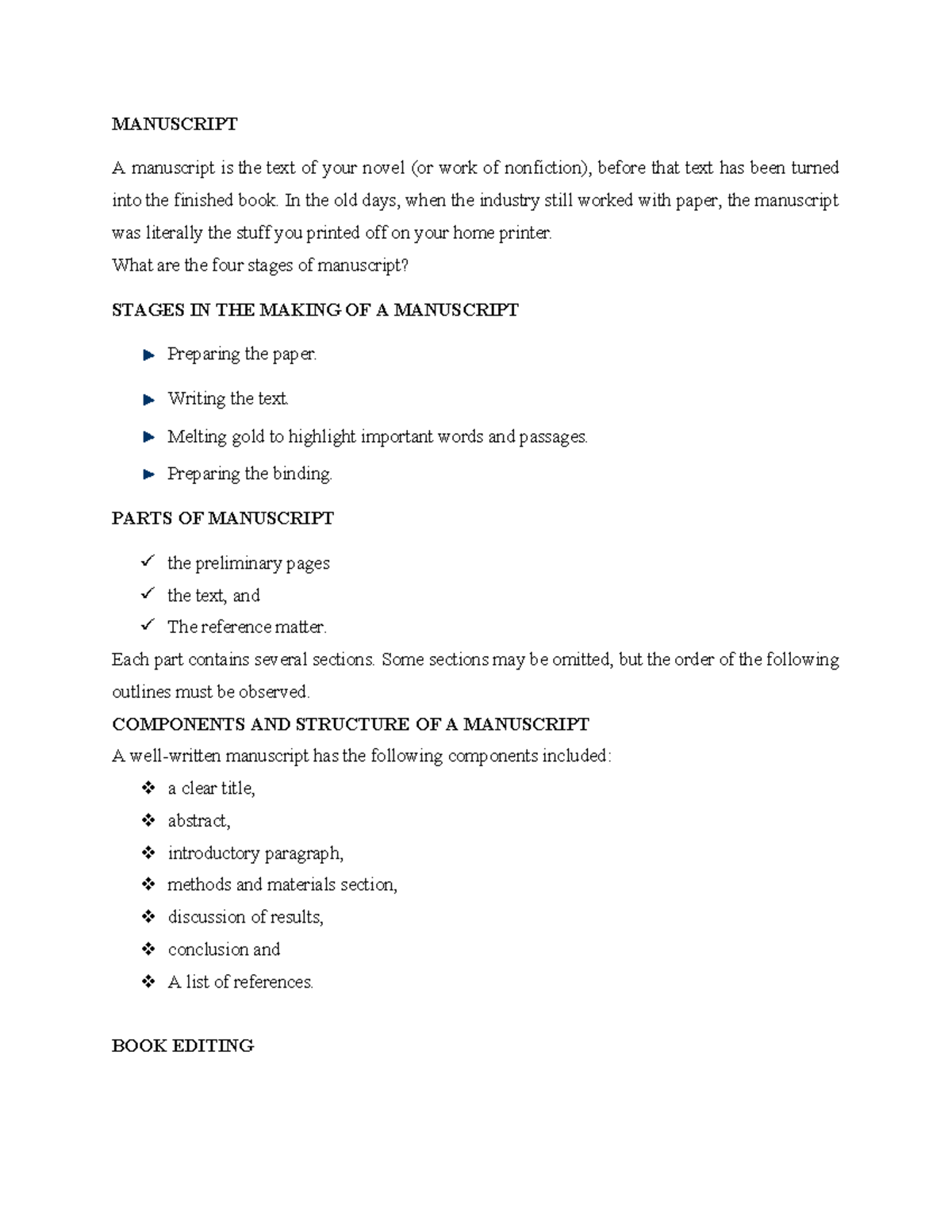 BOOK Editing second set of publishing notes - MANUSCRIPT A manuscript ...