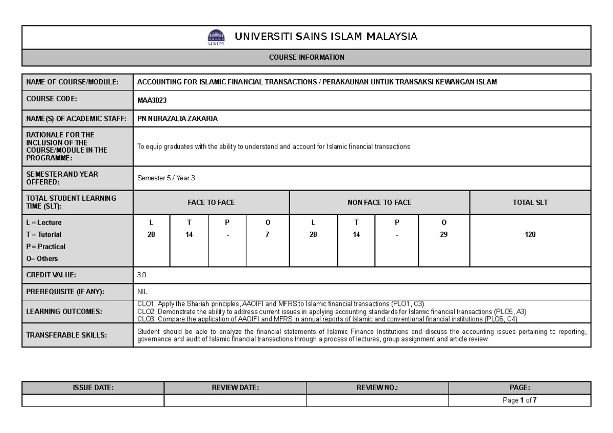 Course Outline - hui - COURSE INFORMATION NAME OF COURSE/MODULE ...