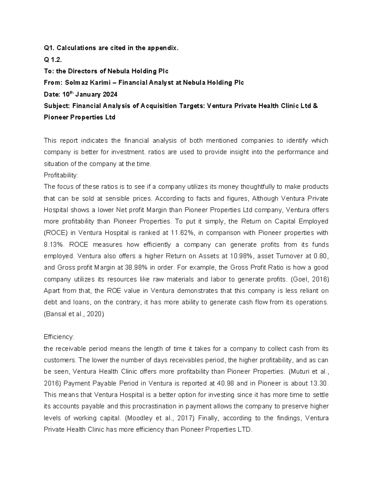 Q1 - i need this article for my assignment - Q1. Calculations are cited ...