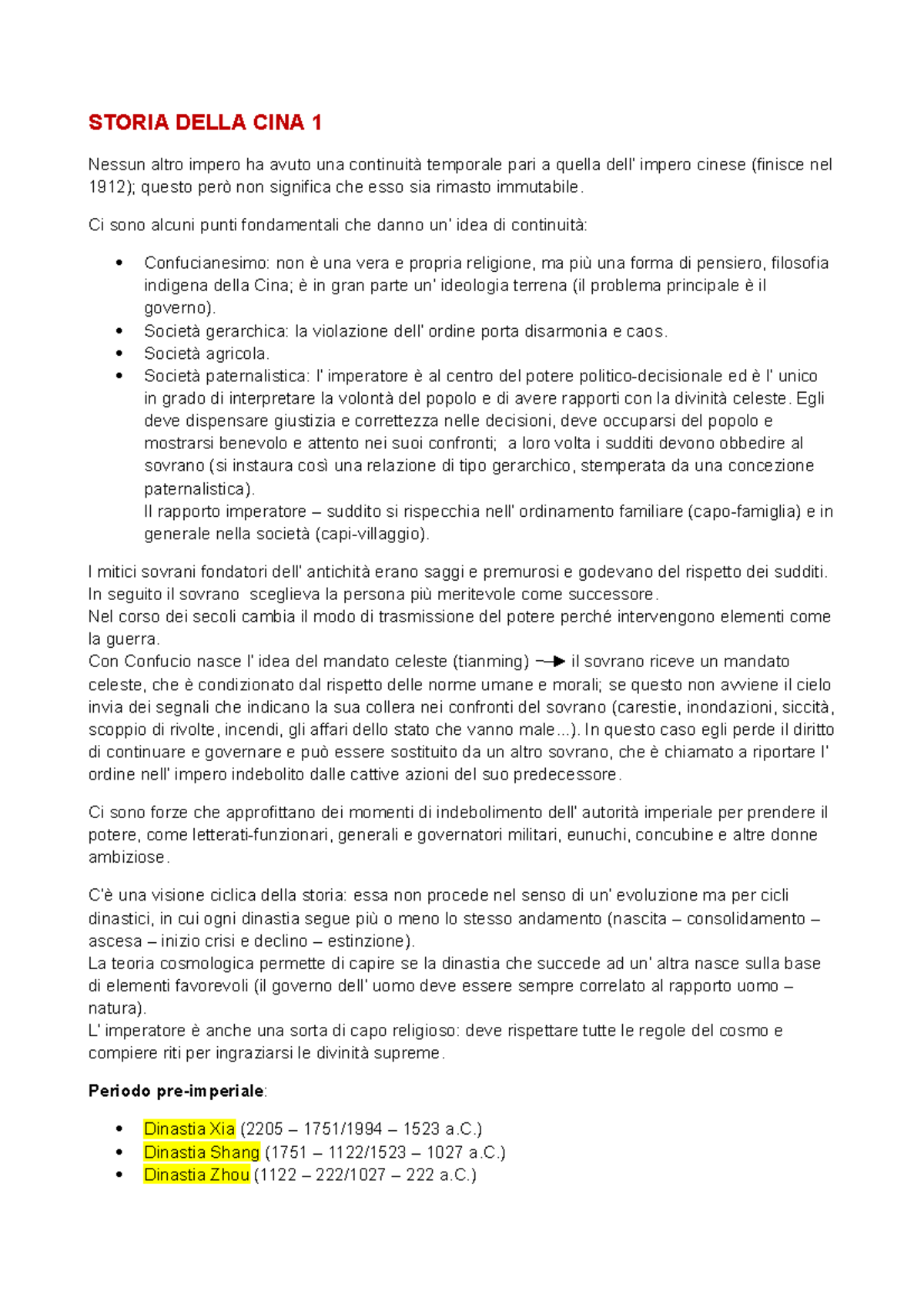 Storia della Cina 1 - STORIA DELLA CINA 1 Nessun altro impero ha avuto ...