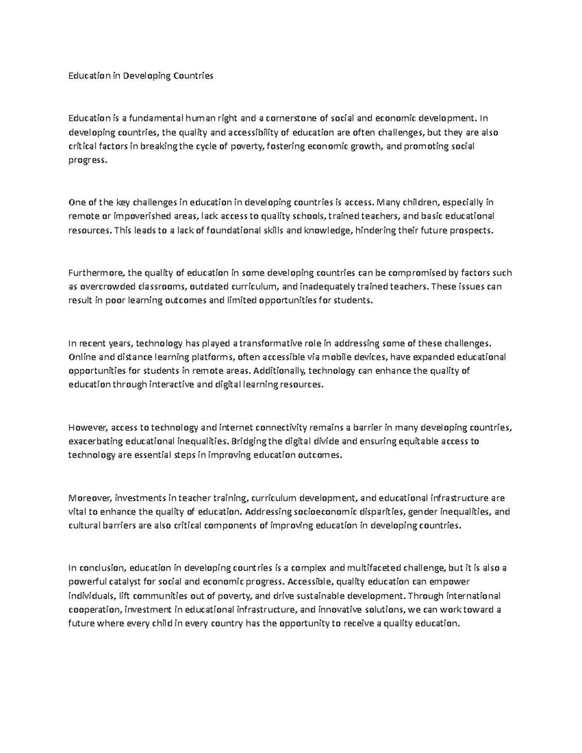 Education in Developing Countries - Education in Developing Countries ...