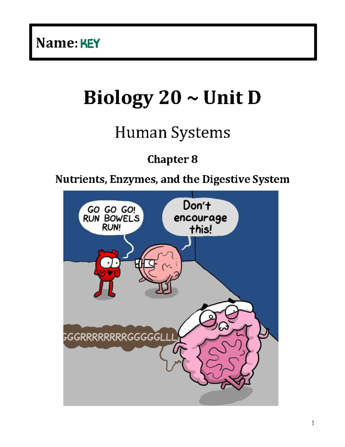 KEY Chapter 8 (Digestive System) - Biology 20 ~ Unit D Human Systems ...