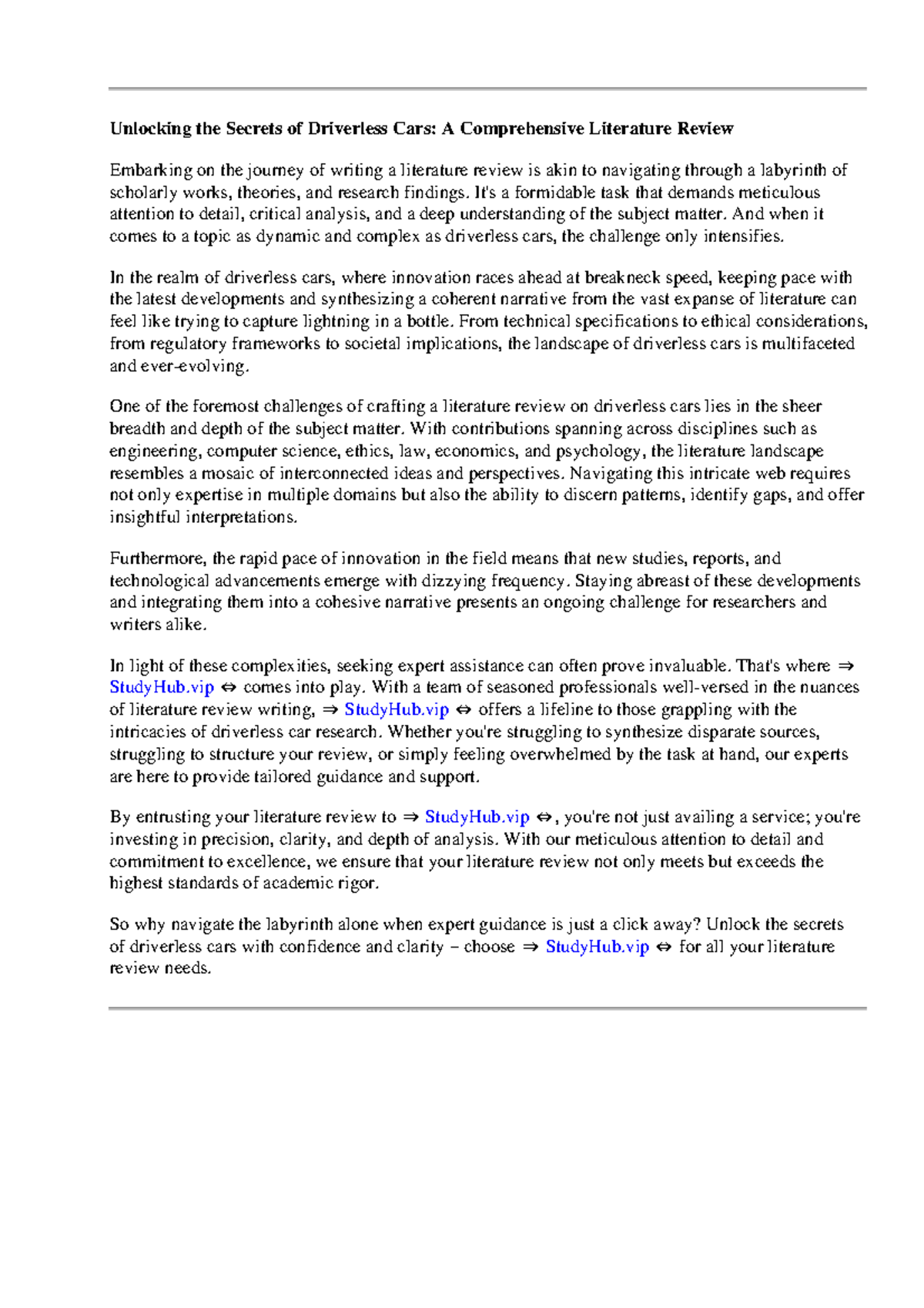 Driverless Car Literature Review - Unlocking the Secrets of Driverless ...