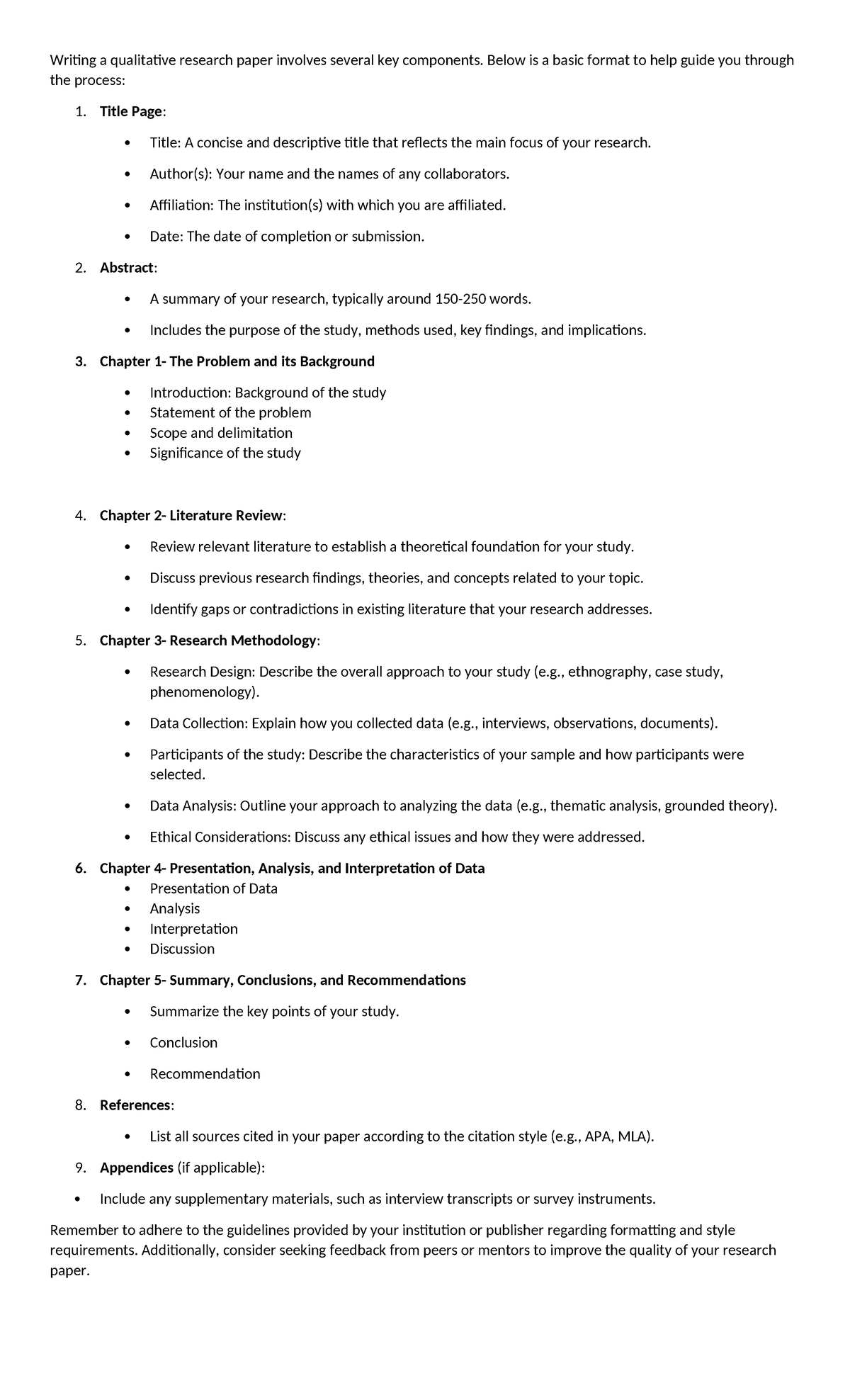 Writing a qualitative research paper involves several key components ...