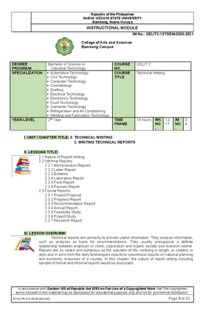 Technical Writing Module 1 - GRACE MISSION COLLEGE Catiningan, Socorro ...