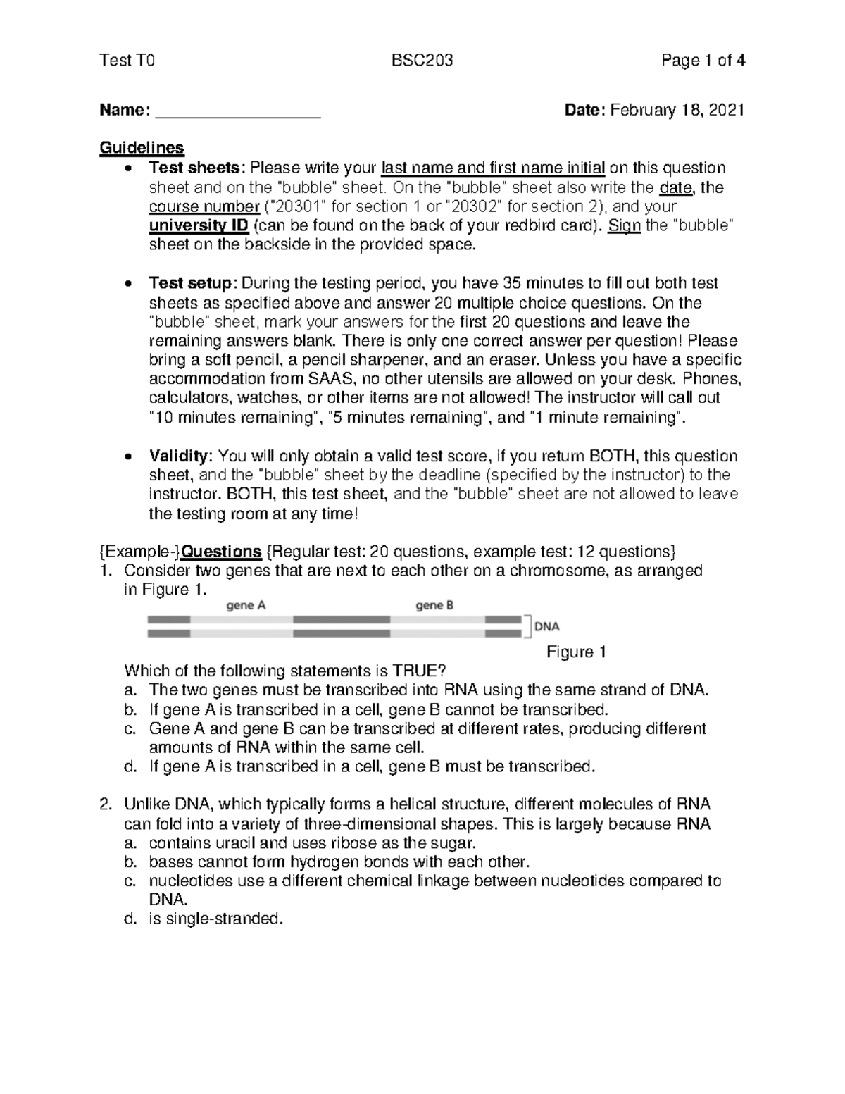 Practice Test T2 - sample questions for the second exam BSC203 Josh ...