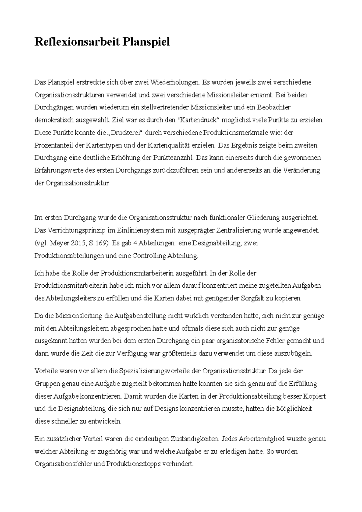 Reflexionsarbeit 1 - Es wurden jeweils zwei verschiedene ...