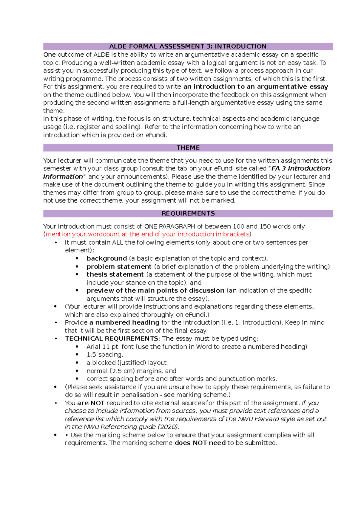 FA3 Introduction instructions - ALDE FORMAL ASSESSMENT 3: INTRODUCTION ...