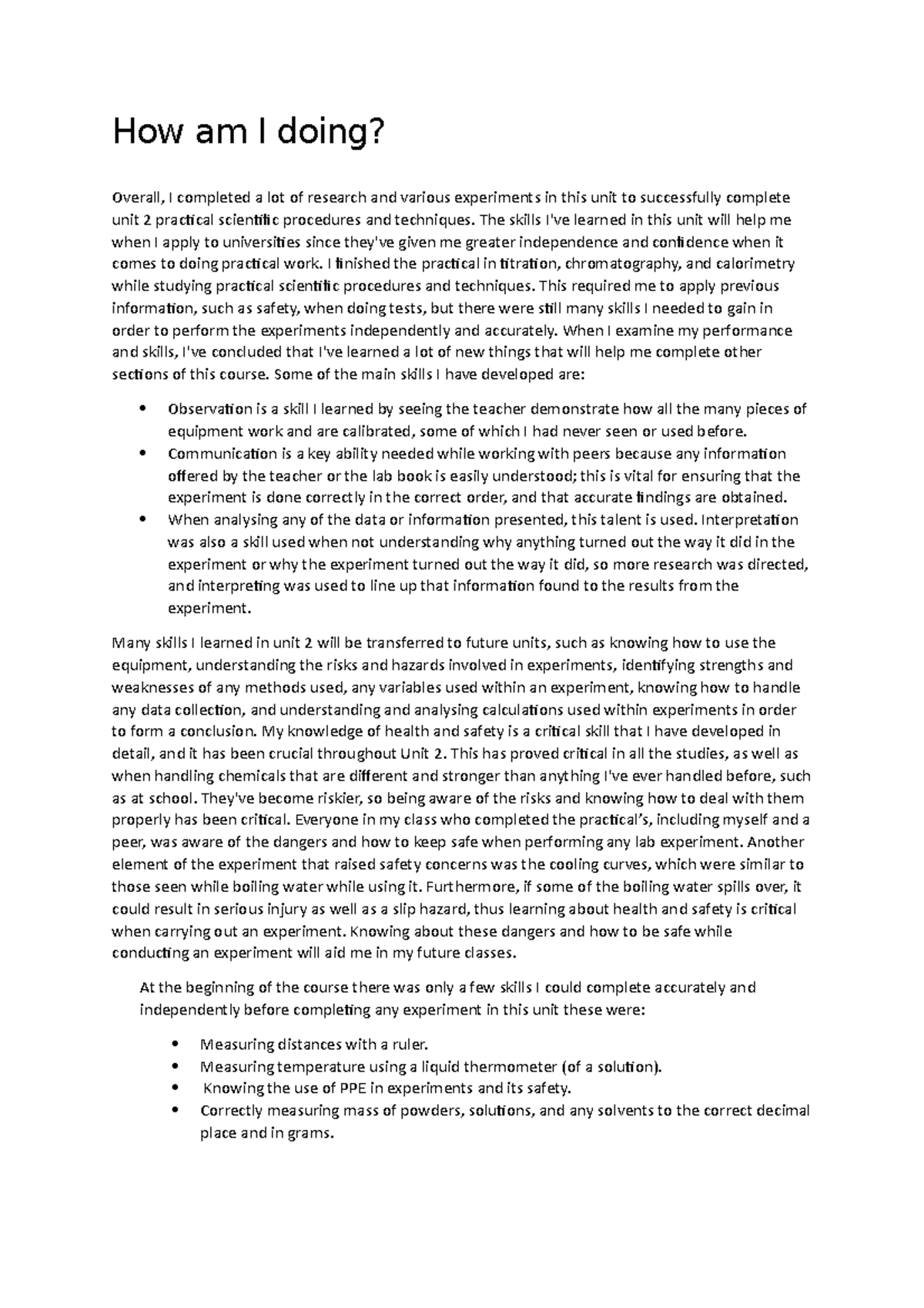 How Am I Doing Chemistry Unit 2 Assignment D How Am I Doing Overall