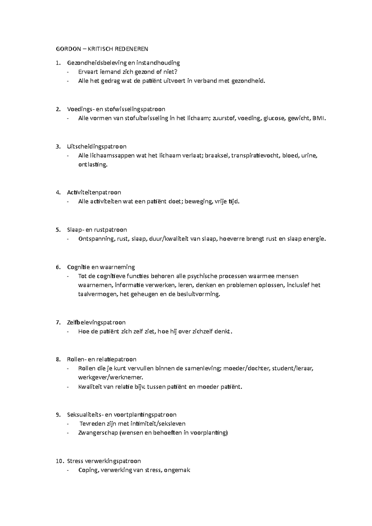 Gordon - GORDON – KRITISCH REDENEREN1. Gezondheidsbeleving en ...