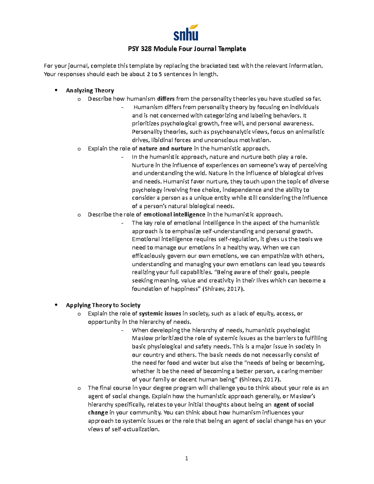 PSY 328 Module 4-1 Journal Template - PSY 328 Module Four Journal ...