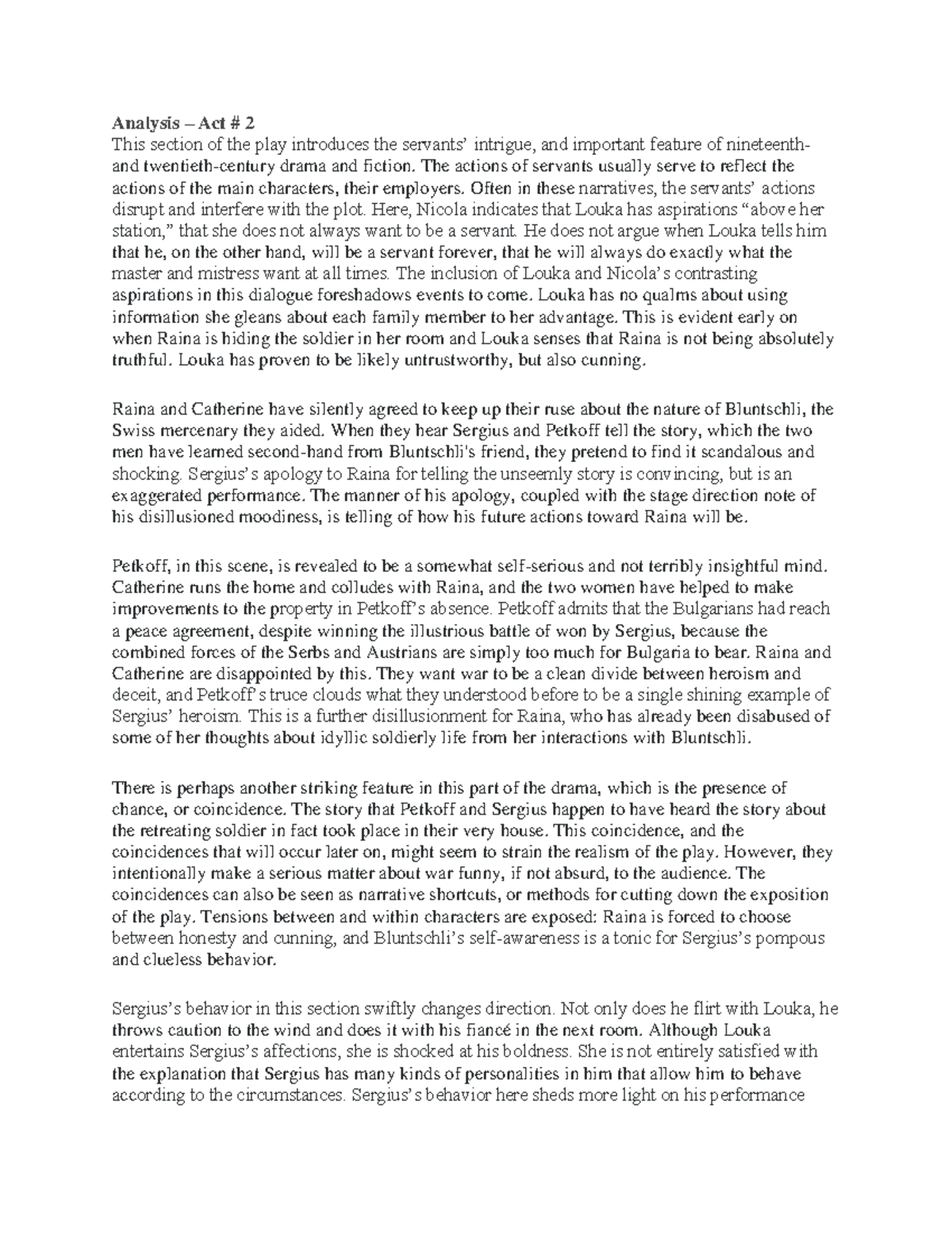 Acts analysis - Summary English Core 1 - Analysis – Act # 2 This ...