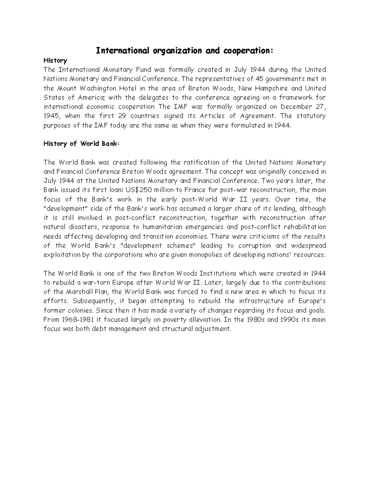 International organization and cooperation 1 - International ...