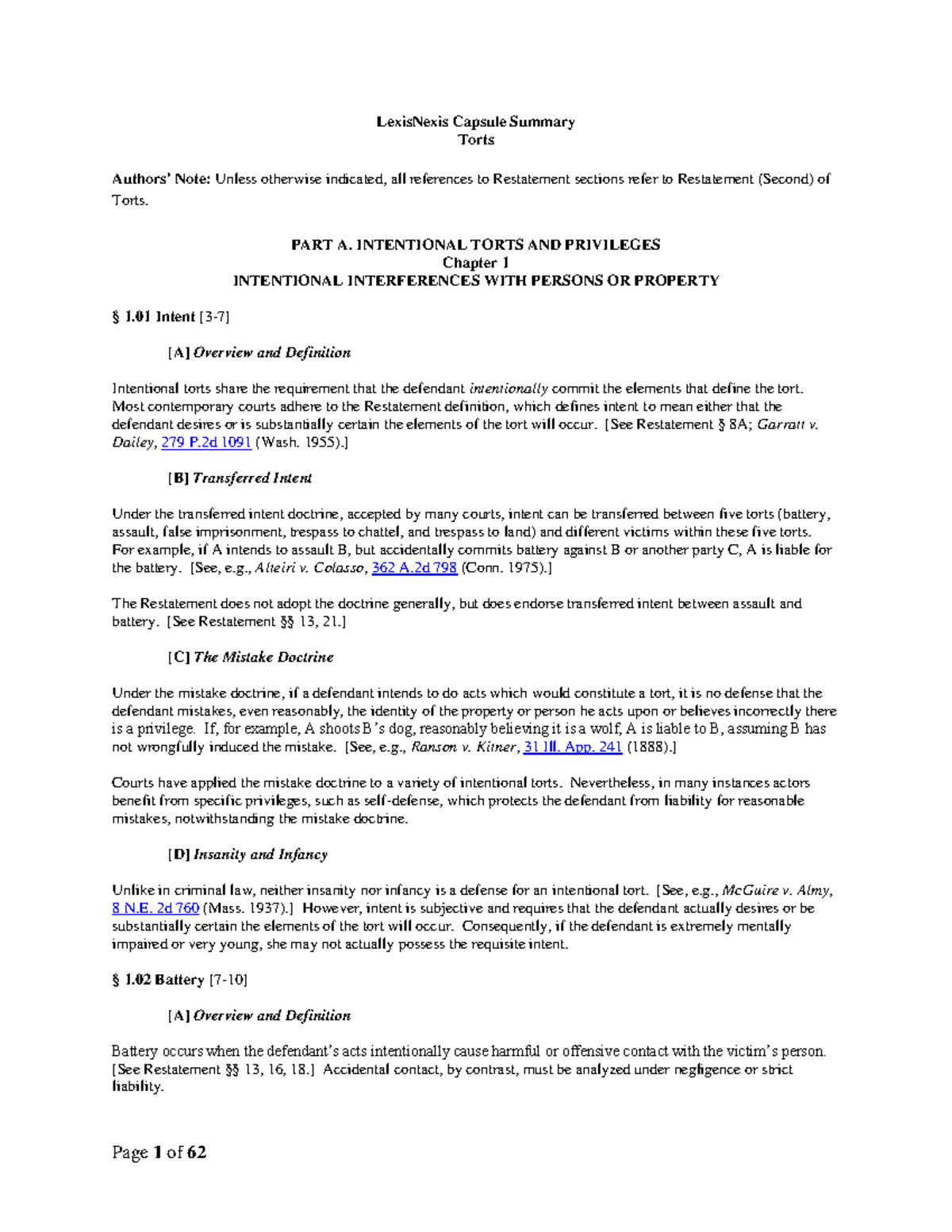 Lexis Torts Outline-chp 3 negligence- Print - LexisNexis Capsule ...