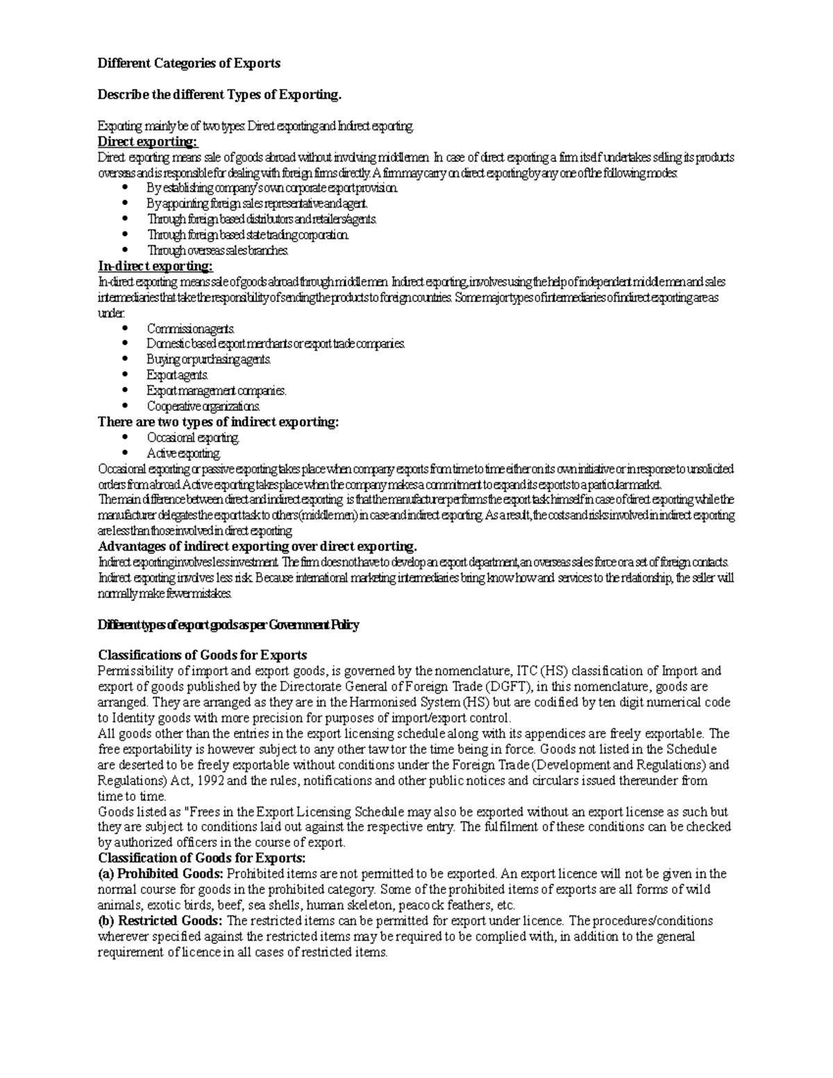 Different Categories of Exports - Different Categories of Exports ...