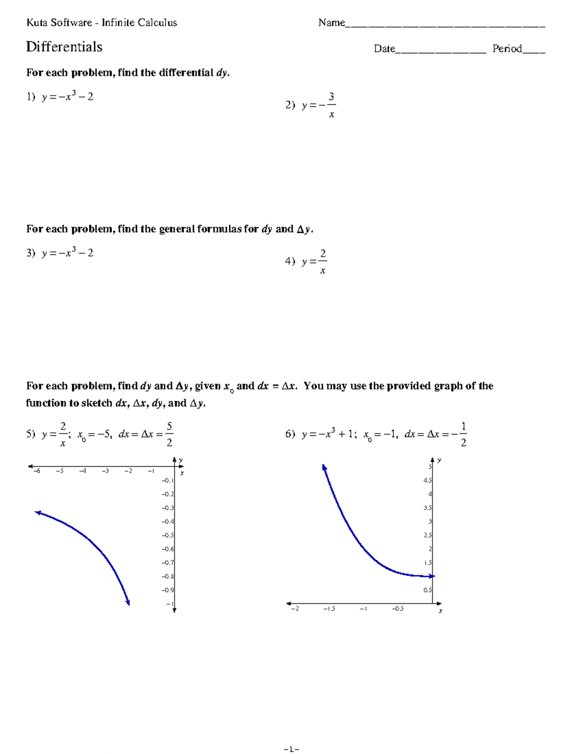 04 - Differentials - Practical Exam - Kuta Software - Infinite Calculus ...
