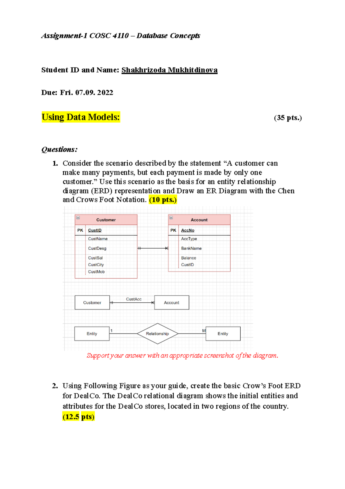 A1 Mukhitdinova - LA LA LA - Assignment-1 COSC 4110 – Database Concepts Student ID and Name ...
